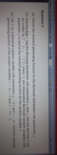 Solved Question 5 A Derive The Moment Generating Function