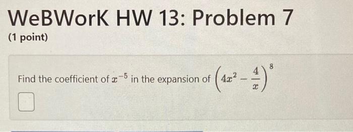 Solved WeBWork HW 13: Problem 7 (1 point) Find the | Chegg.com Solved WeBWork HW 13: Problem 7 (1 point) Find the | Chegg.com