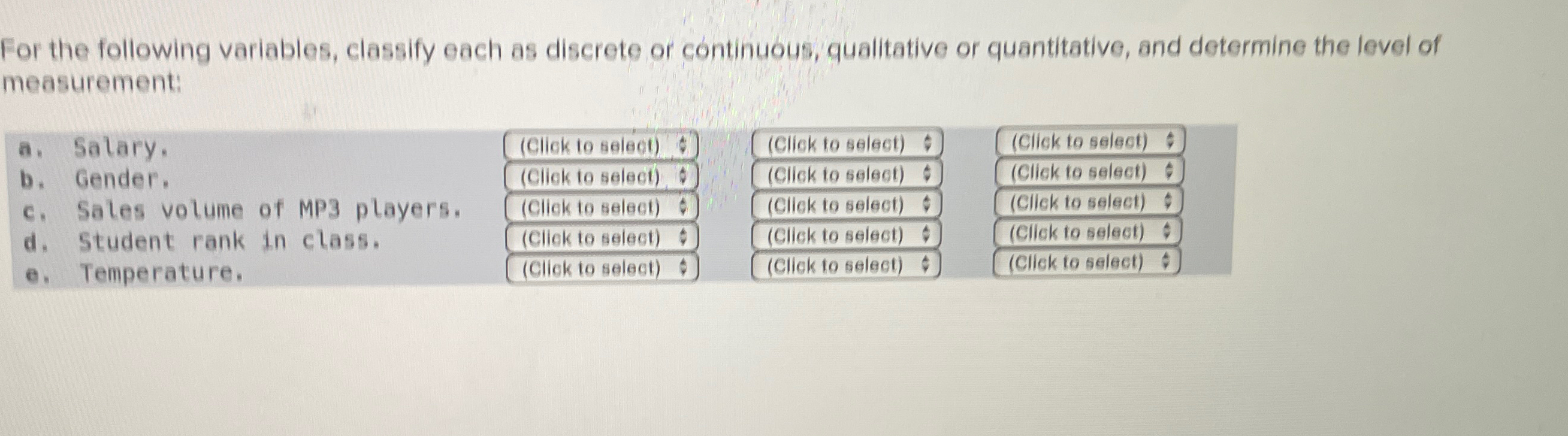 Solved For the following variables, classify each as | Chegg.com