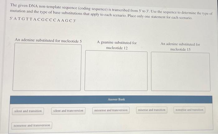 Solved The Given Dna Non Template Sequence Coding Sequence 7586