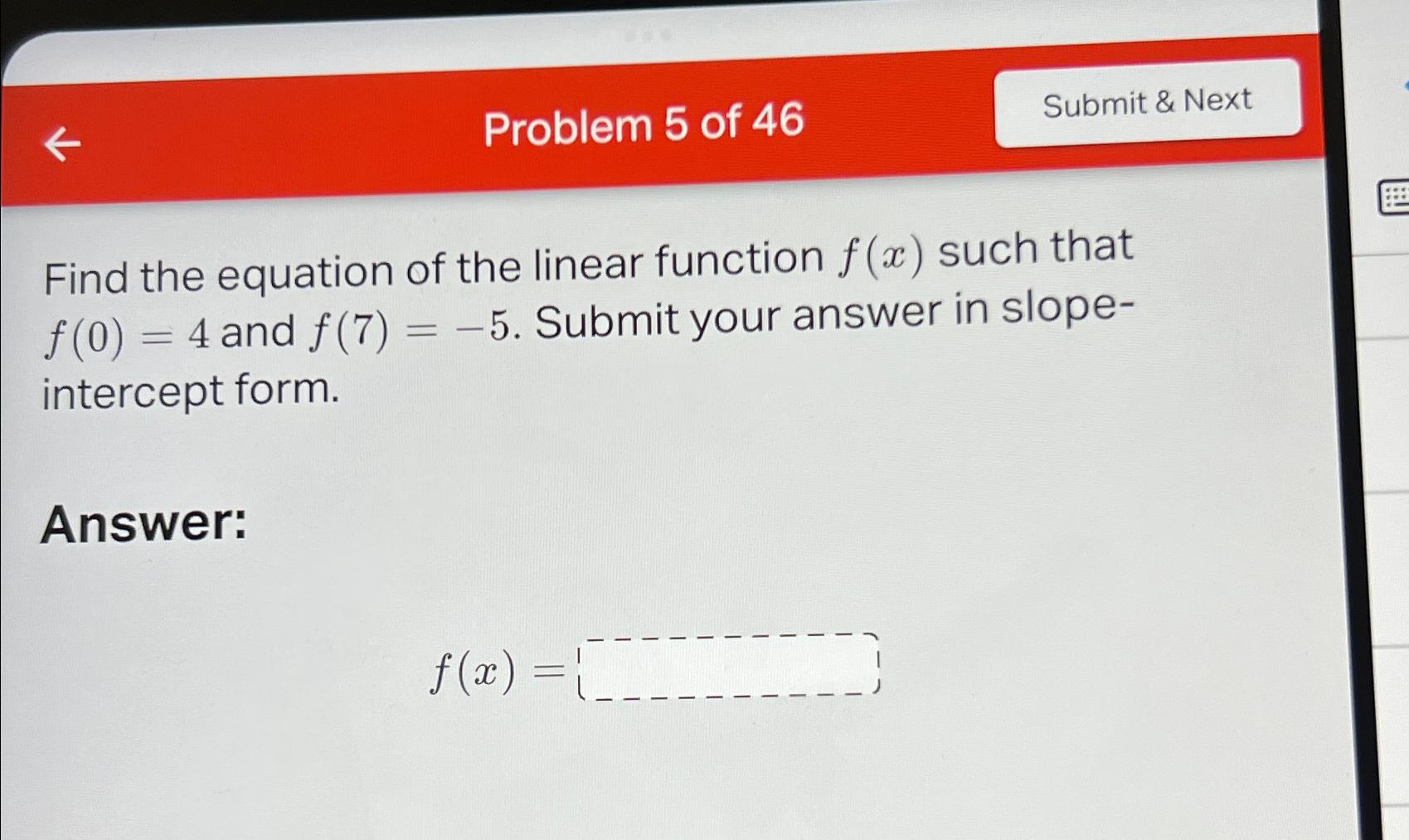 Solved Problem 5 ﻿of 46Find the equation of the linear | Chegg.com