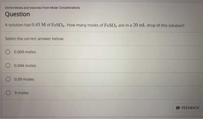 Solved Derive Moles and Volumes From Molar Concentrations | Chegg.com