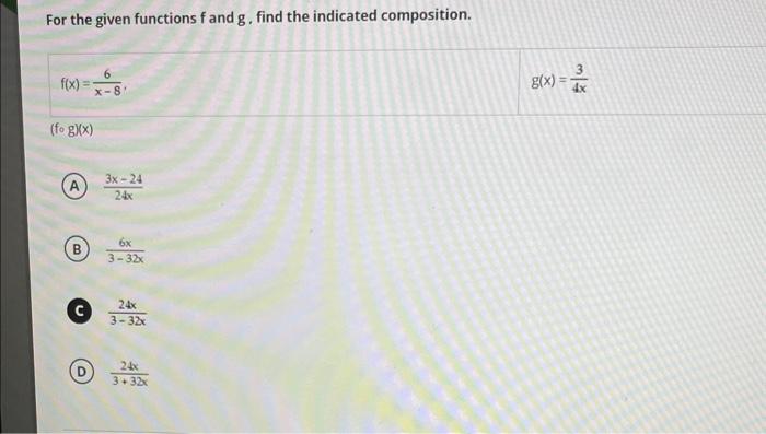 Solved For the given functions f and g, find the indicated | Chegg.com