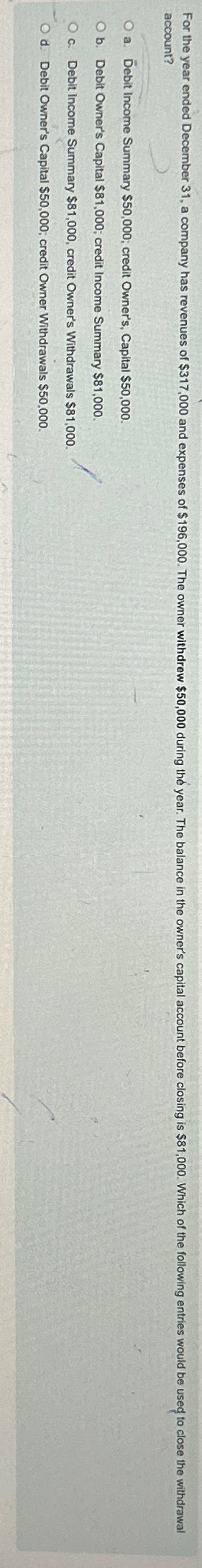 Solved account?a. ﻿Debit income Summary $50,000; credit | Chegg.com