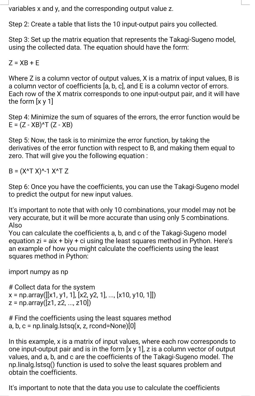 Solved Find Takagi Sugeno Model Coefficients How To Find