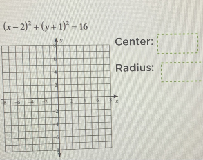 Solved - - -- - - Radius: - - - - - - -- - - - - - - Center: | Chegg.com