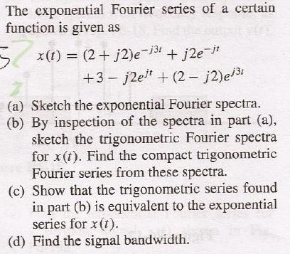 Solved The exponential Fourier series of a certain function | Chegg.com