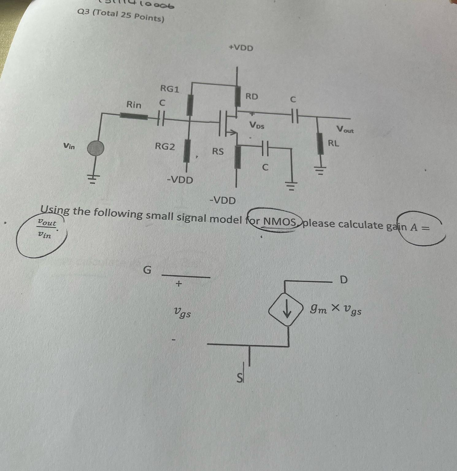 Solved Q3 (Total 25 ﻿Points)+VDDUsing the following small | Chegg.com