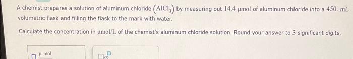 Solved A chemist prepares a solution of aluminum chloride | Chegg.com