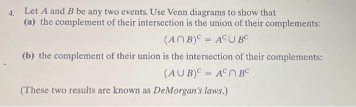 Solved 4. Let A and B be any two events. Use Venn diagrams | Chegg.com