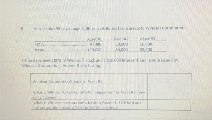 Solved 8. In a section 351 exchange, Clifford contributes | Chegg.com