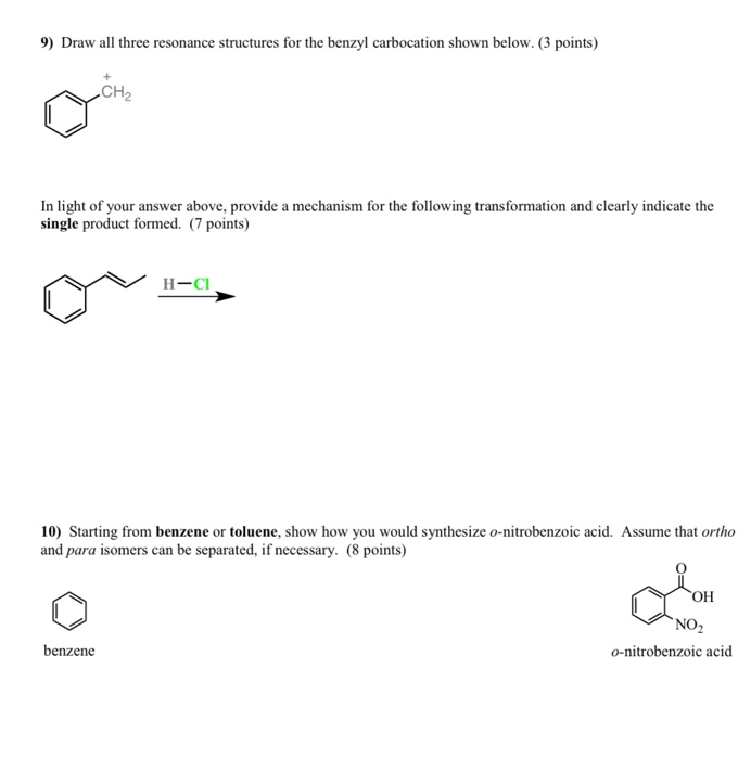 Solved 9) Draw all three resonance structures for the benzyl | Chegg.com