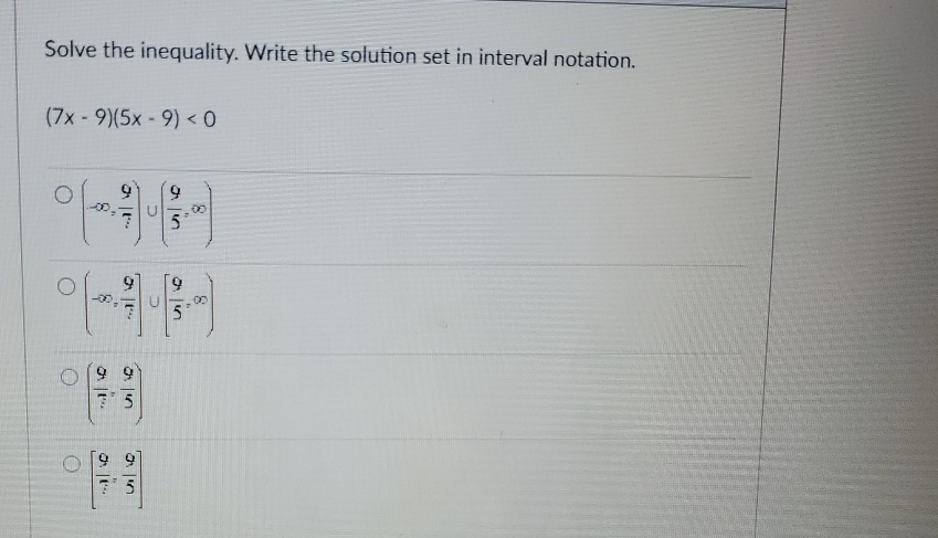Solved Solve the inequality. Write the solution set in | Chegg.com