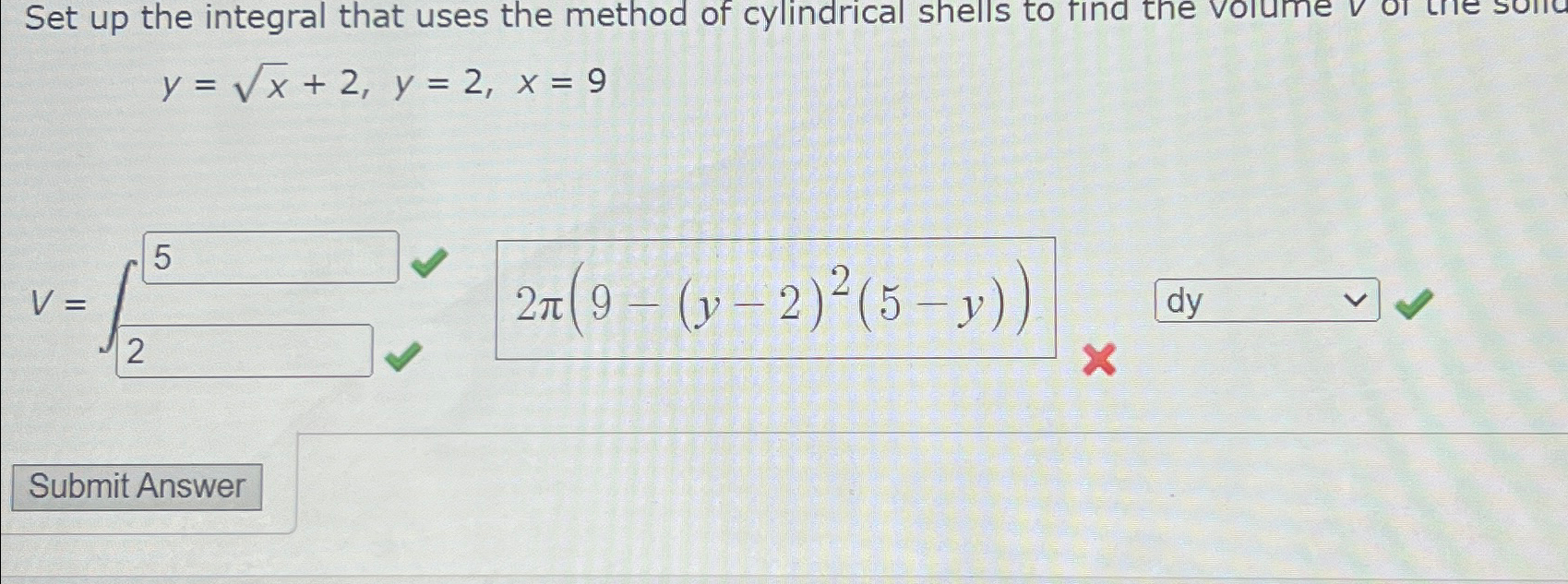Solved Set up the integral that uses the method of | Chegg.com