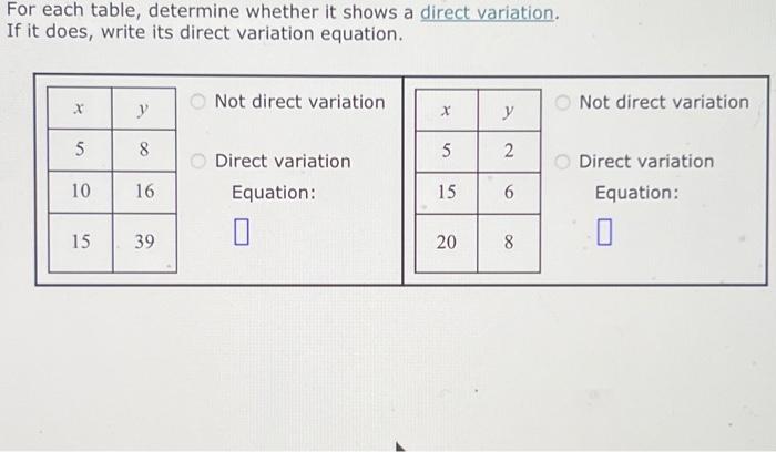 Solved For Each Table Determine Whether It Shows A Direct