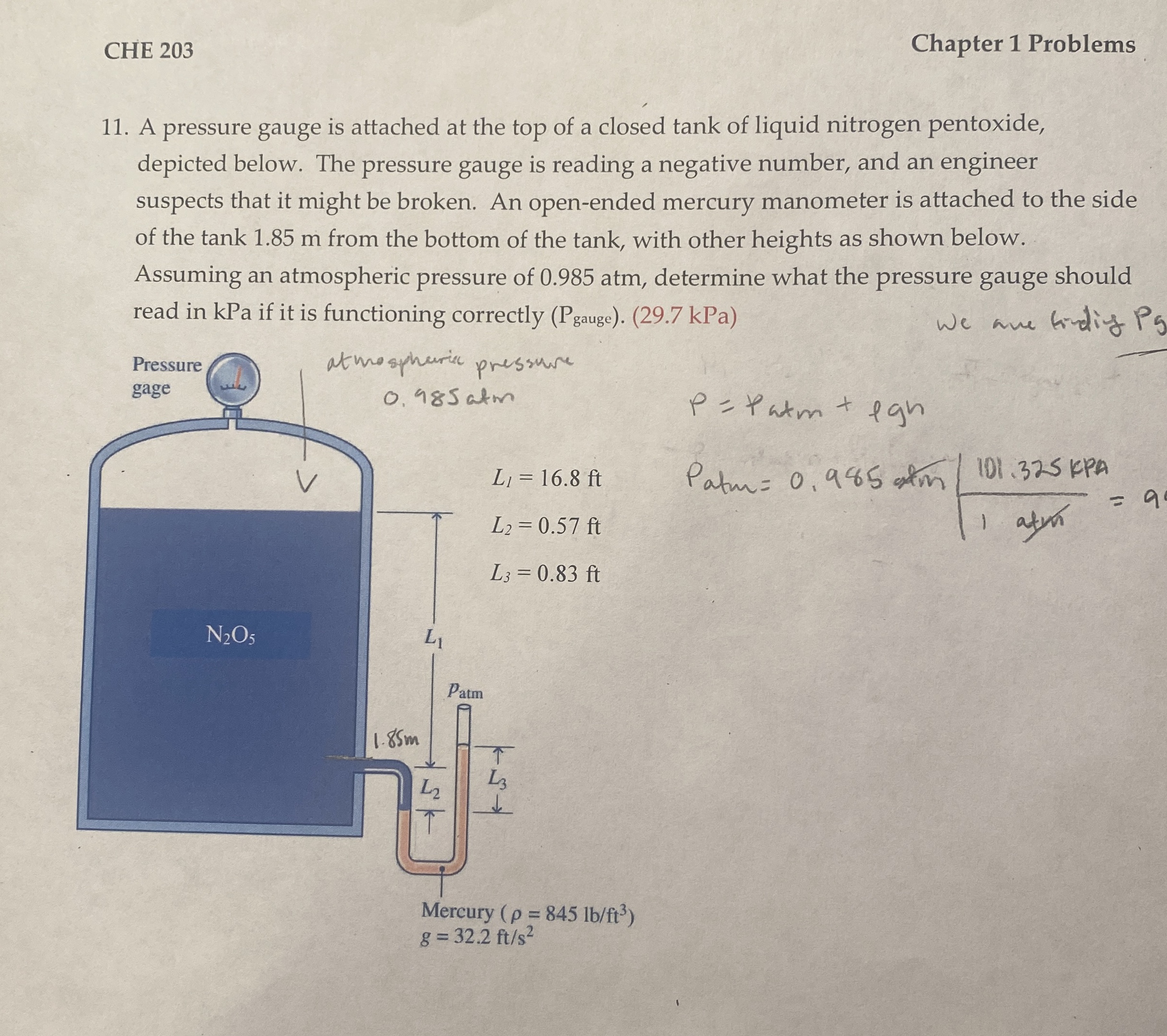 Solved CHE 203Chapter 1 ﻿ProblemsA pressure gauge is | Chegg.com