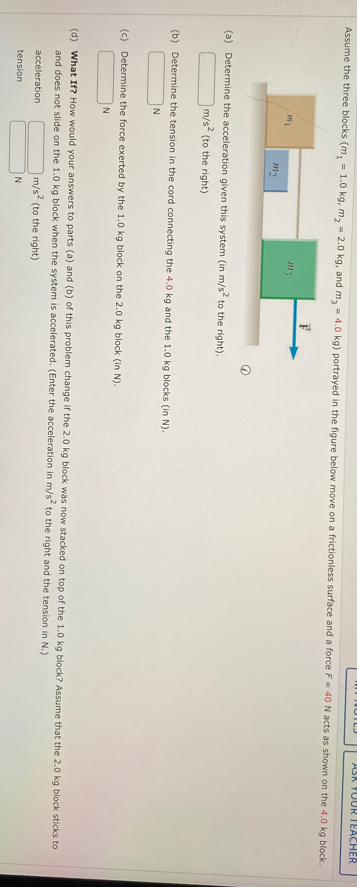 Solved Assume the three blocks , ﻿and m3=4.0kg ) ﻿portrayed | Chegg.com