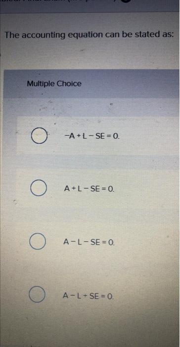 Solved The accounting equation can be stated as: Multiple | Chegg.com