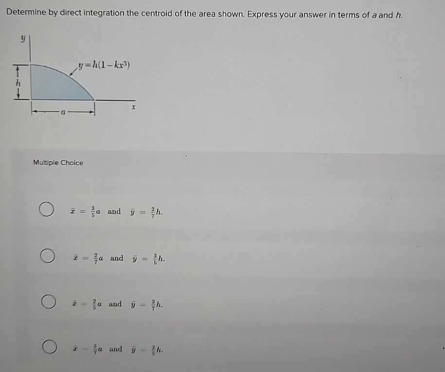 Solved Determine by direct integration the centroid of the | Chegg.com