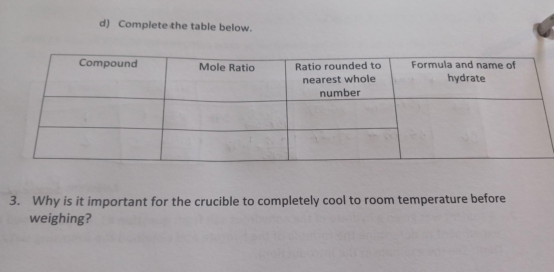 Solved d) Complete the table below. Why is it important for | Chegg.com