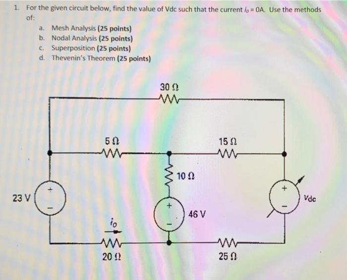 Solved 1. For the given circuit below, find the value of Vdc | Chegg.com