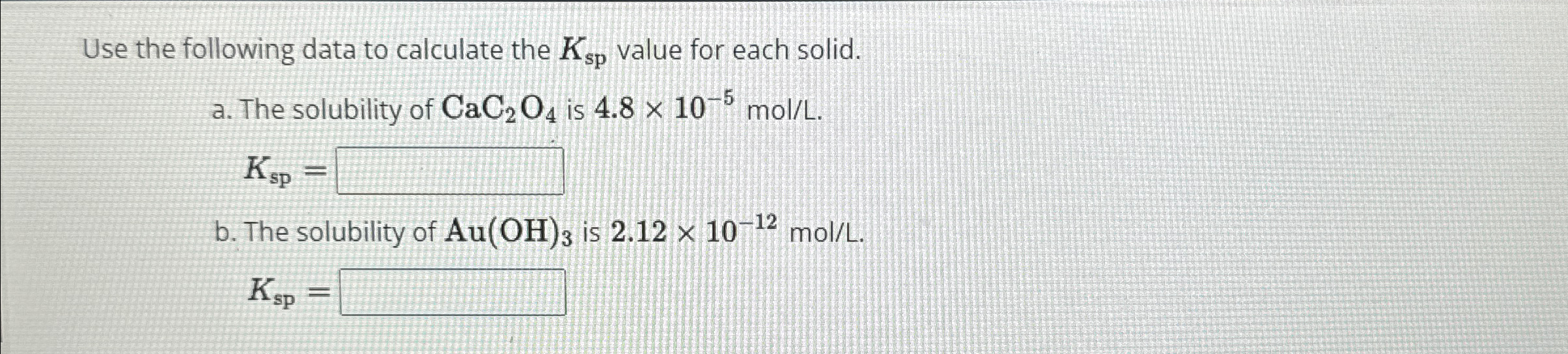 Solved Use the following data to calculate the Ksp ﻿value | Chegg.com