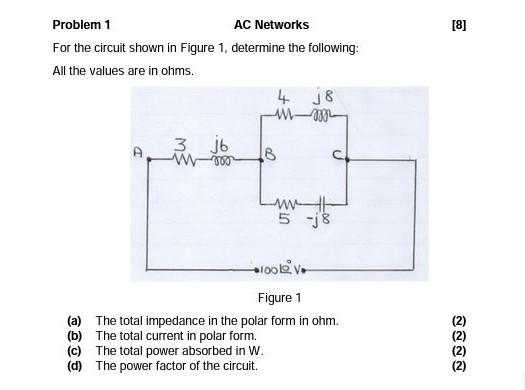 Solved [8] Problem 1 AC Networks For the circuit shown in | Chegg.com