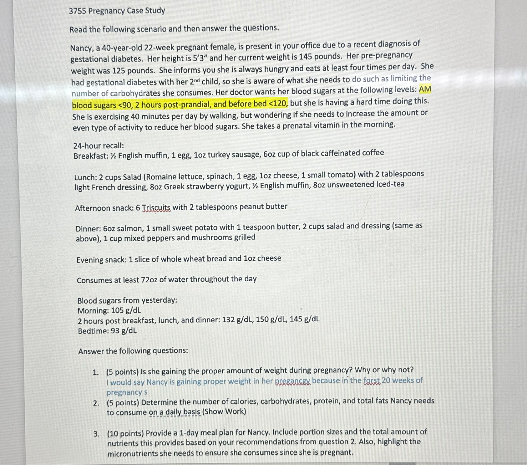 Solved 3755 Pregnancy Case Study\\nRead the following | Chegg.com