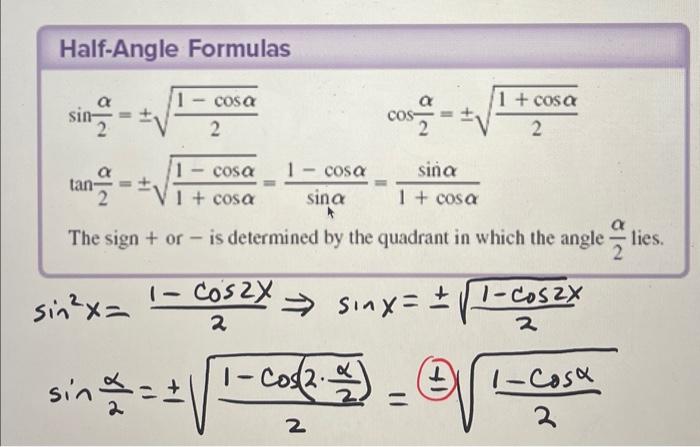 Solved Exercise: Applying the Half-Angle Formulas PDF | Chegg.com