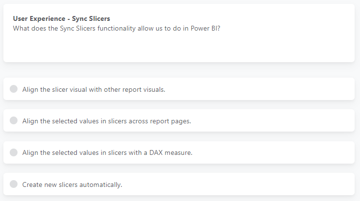 Solved User Experience - ﻿Sync SlicersWhat does the Sync | Chegg.com
