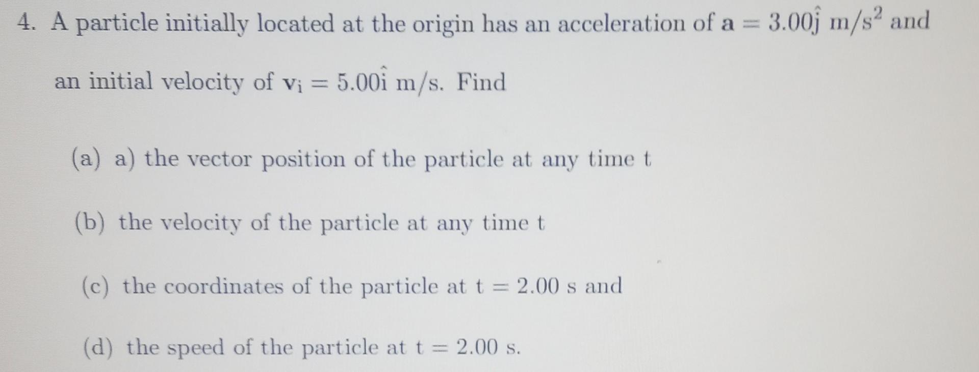 Solved 4. A particle initially located at the origin has an | Chegg.com