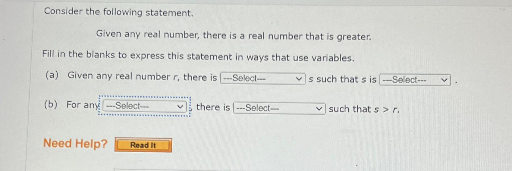 Solved Consider the following statement.Given any real | Chegg.com