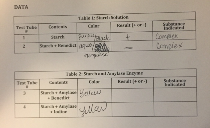 Solved DATA Test Tube Table 1: Starch Solution Contents | Chegg.com