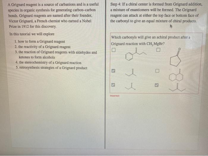Solved Step 4: If a chiral center is formed from Grignard | Chegg.com