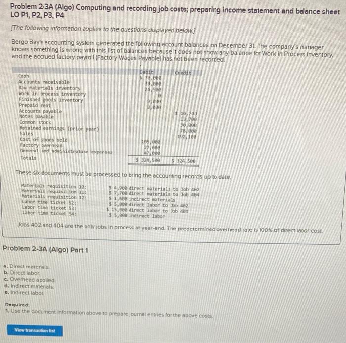 Solved Problem 2-3A (Algo) Computing and recording job | Chegg.com