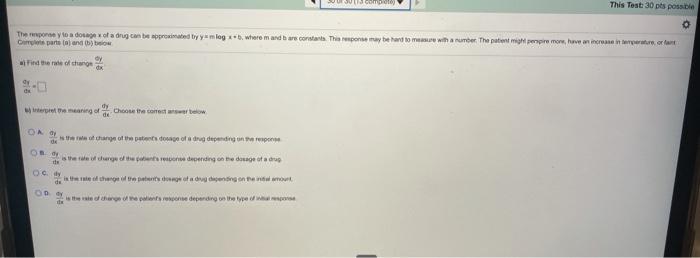 Solved This Test 30 pts posse The prey to a dosage of a drug | Chegg.com