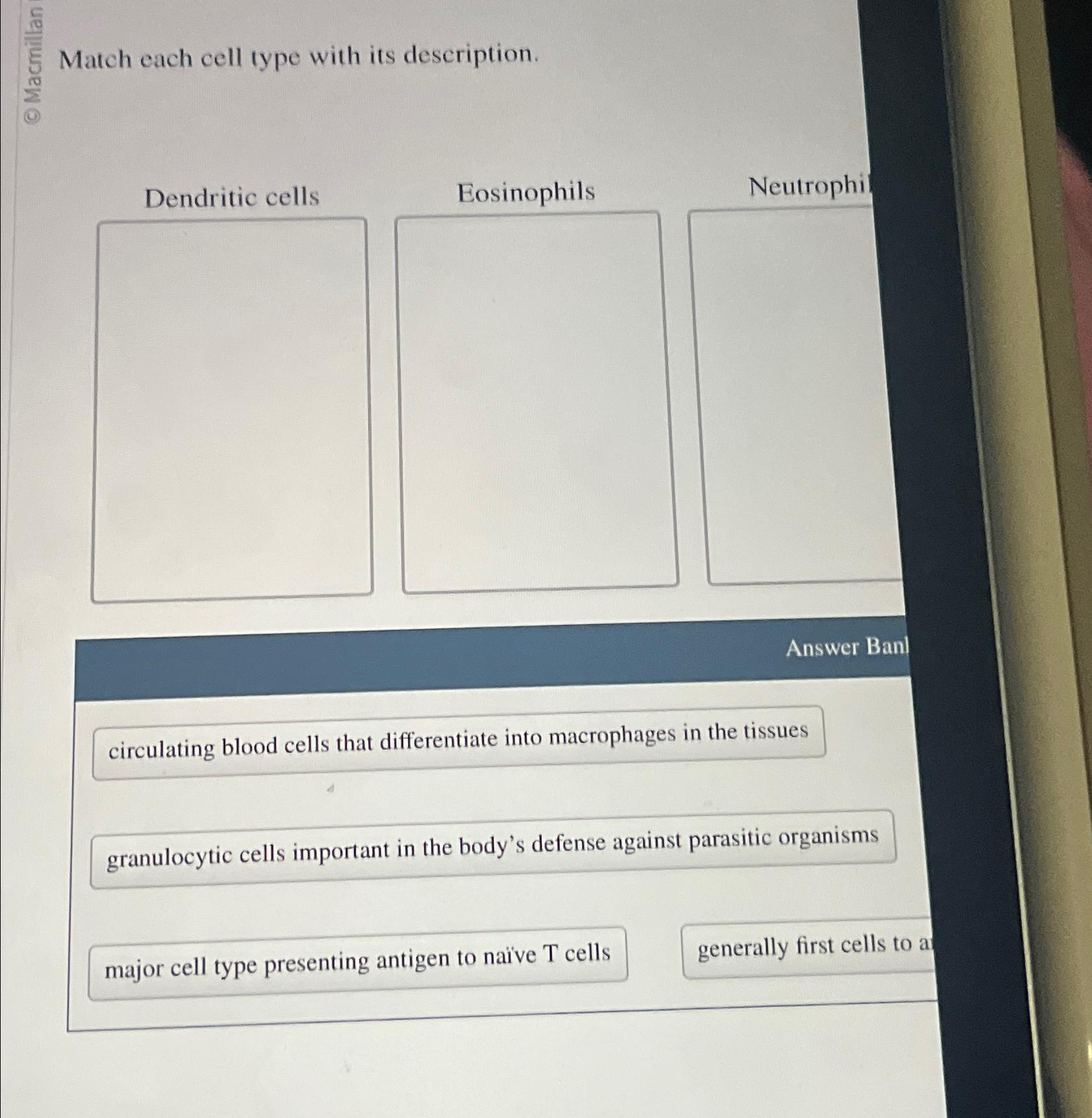 Solved Match each cell type with its description.Dendritic | Chegg.com