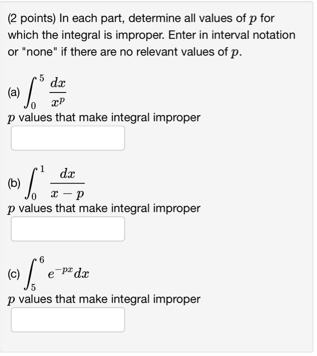 Solved (2 points) In each part, determine all values of p | Chegg.com