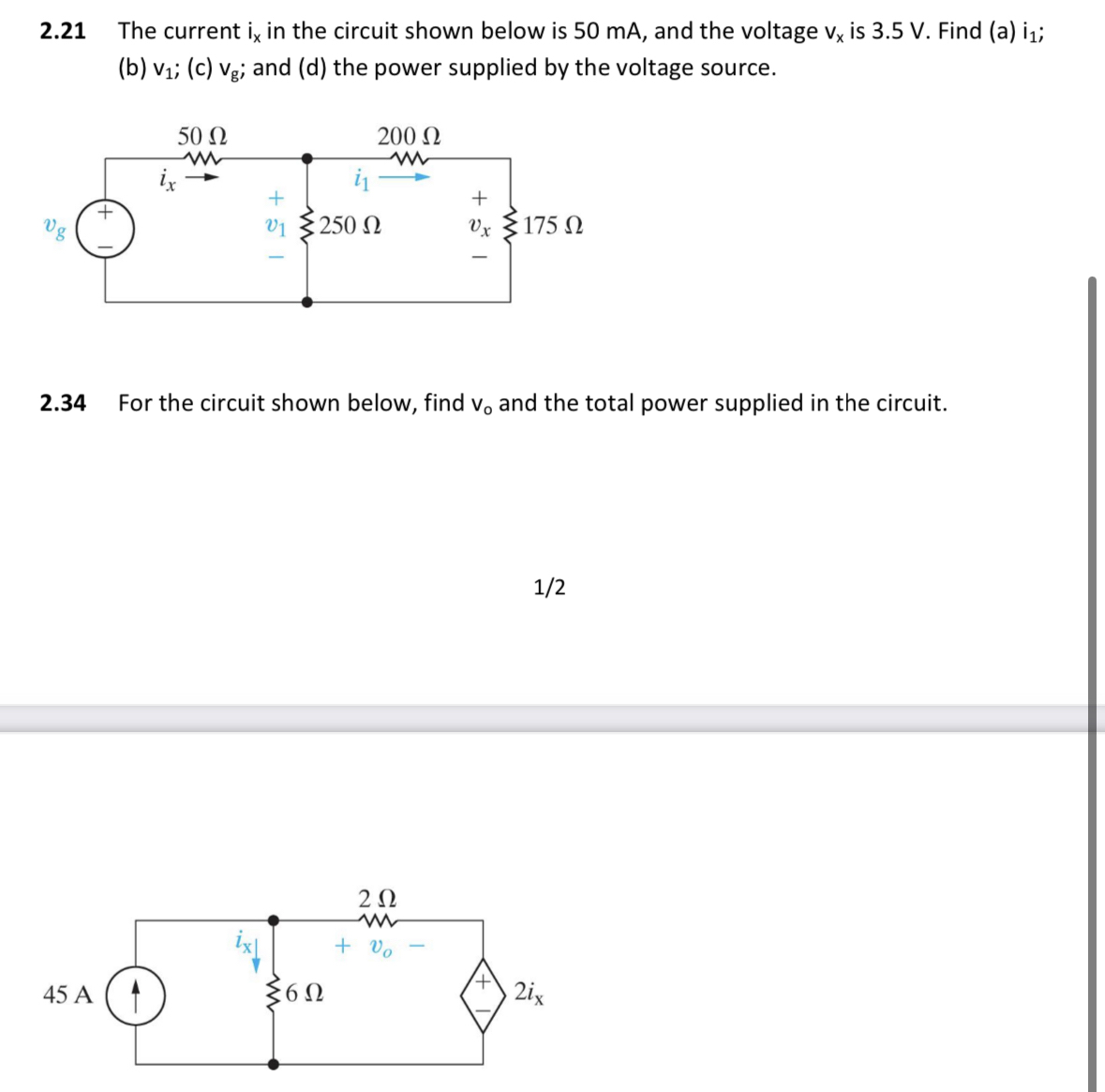 Solved 2.21 ﻿The current ix ﻿in the circuit shown below is | Chegg.com