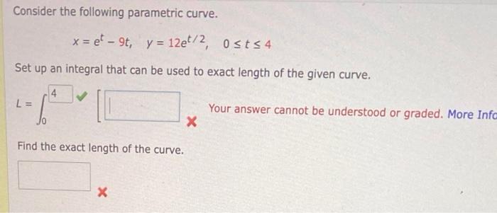 Solved Consider the following parametric curve. x = et - 9t, | Chegg.com