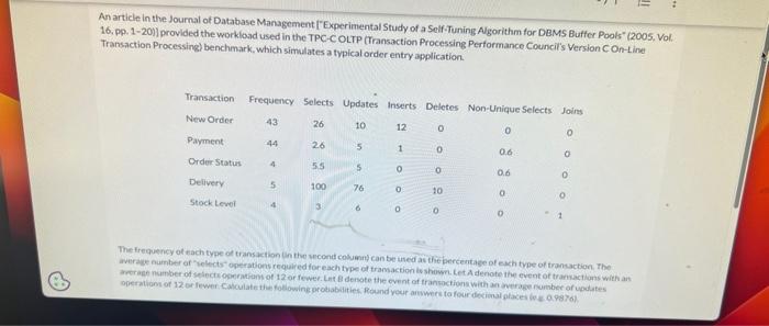 Solved Av article in the Journal ot Database Management | Chegg.com