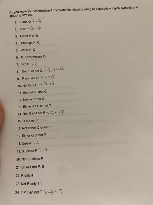 Do you know your connectives? Translate the following | Chegg.com