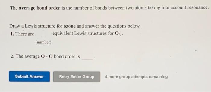 Solved The average bond order is the number of bonds between | Chegg.com