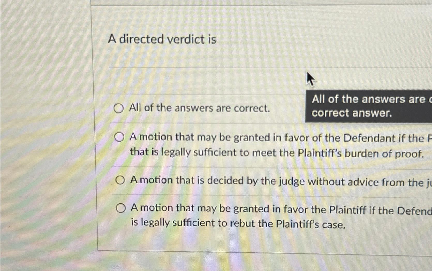 Solved A directed verdict isAll of the answers are | Chegg.com