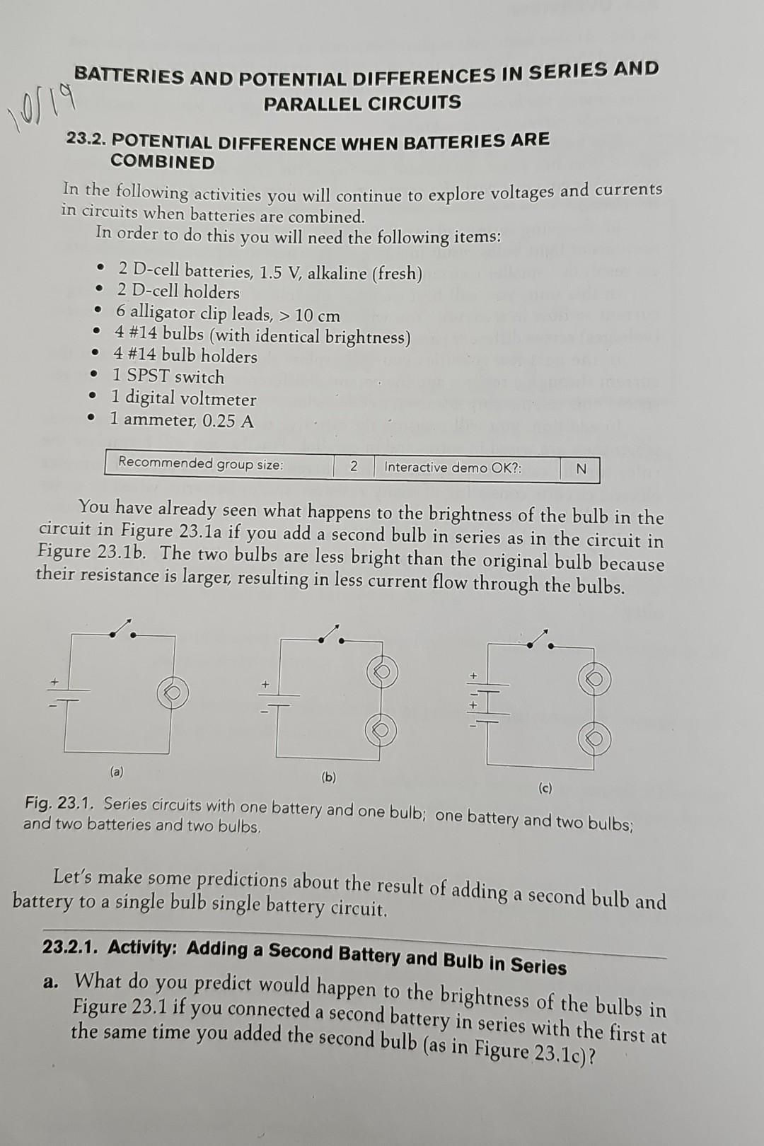 Solved BATTERIES AND POTENTIAL DIFFERENCES IN SERIES AND | Chegg.com