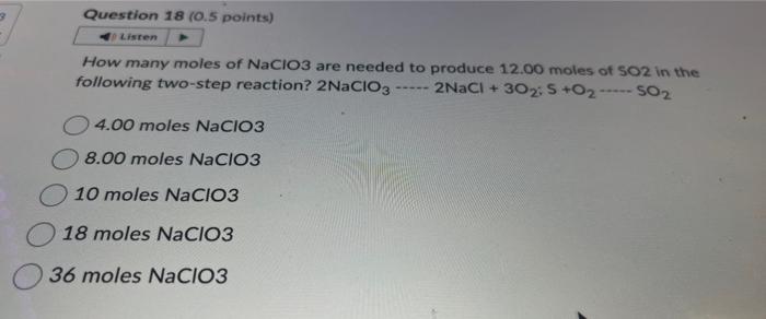 Solved How many moles of NaClO3 are needed to produce 12.00 | Chegg.com