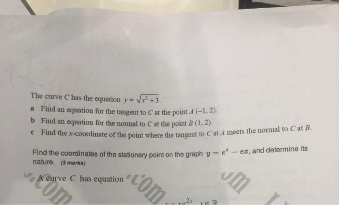 Solved The curve C has the equation y=x2+3. a Find an | Chegg.com