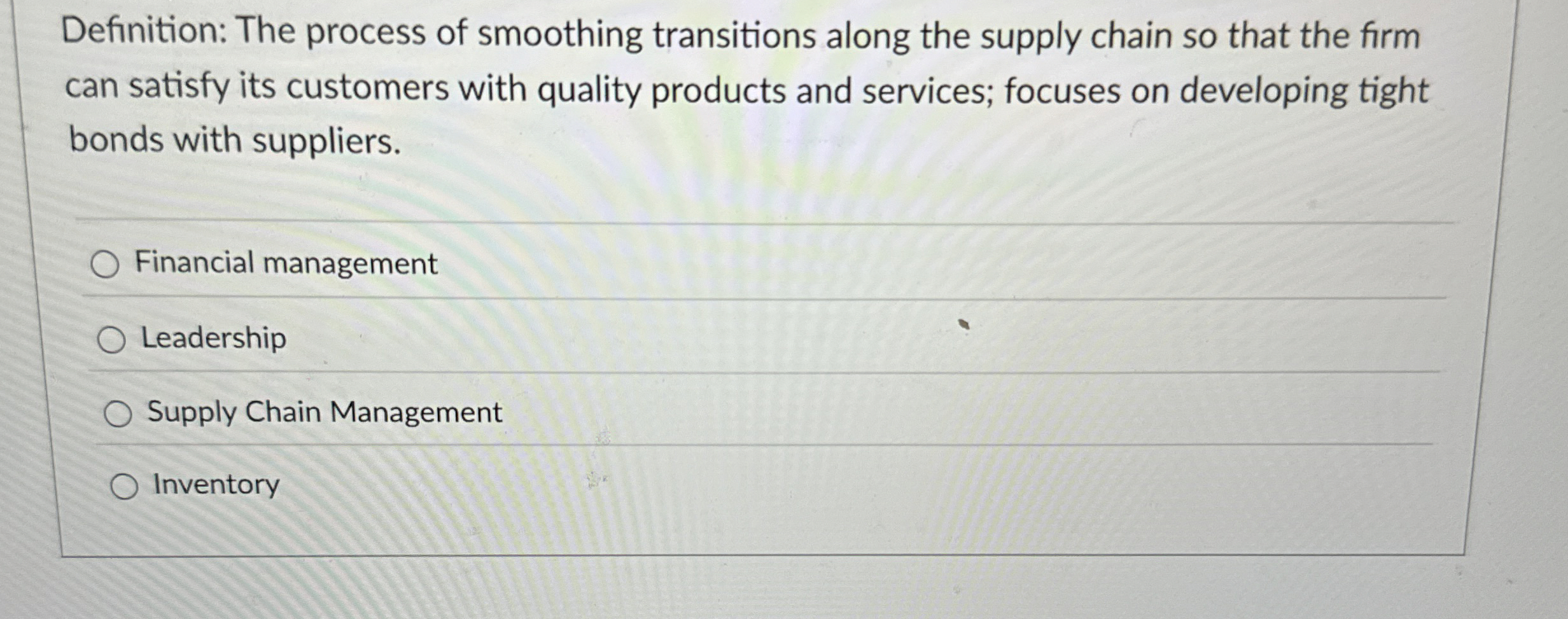 Solved Definition: The process of smoothing transitions | Chegg.com