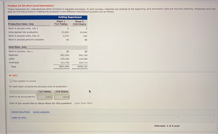 Solved Problem 16-3A (Part Level Submission) Thakin | Chegg.com