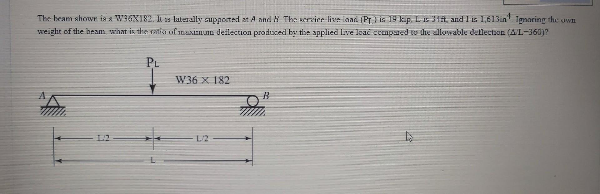 Solved The beam shown is a W36X182. It is laterally | Chegg.com